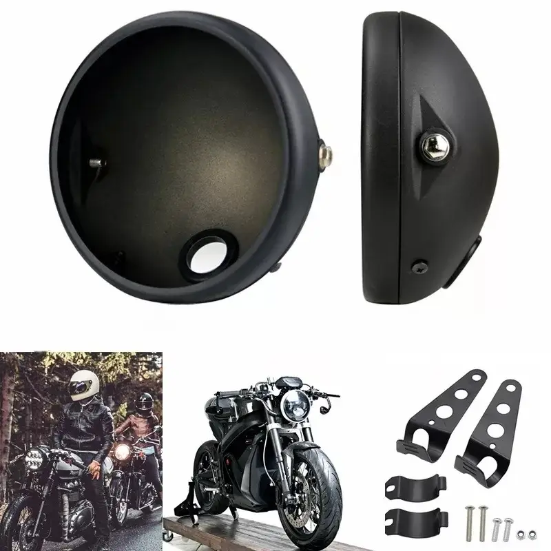 Motorcycle headlight housing metal universal for Led optics 7 inches ...