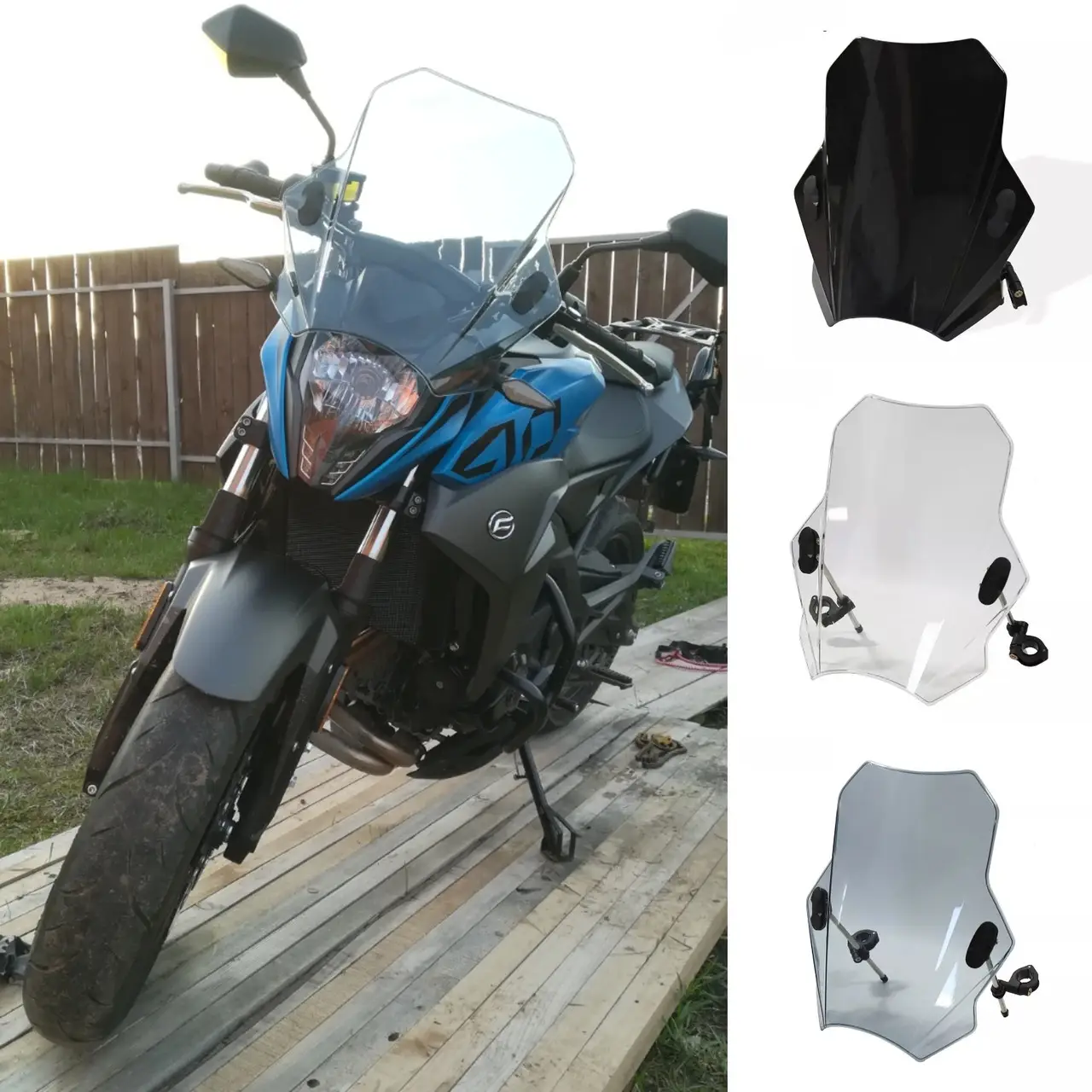 Universal windshield for Street 2 motorcycle, Glass color Black, Grey ...